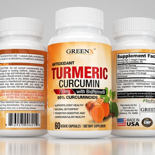 Design A Creative Supplement Label for: Turmeric Curcumin | Product ...