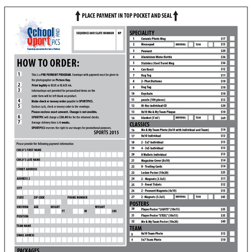 Photography Order Form | Other design contest