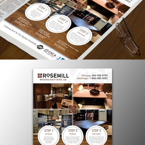 Create a full page print ad for a Custom Woodworking Company ...