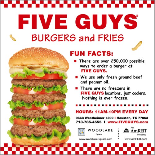 Designs | Create an ad for Five Guys Burgers and Fries | Postcard ...