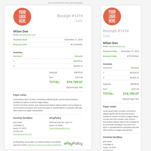 We need an email friendly e-receipt once a payment has been processed ...