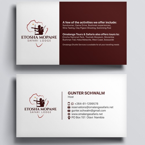 Omalanga Safaris | Etosha Mopane Safari Lodge - Business Cards ...