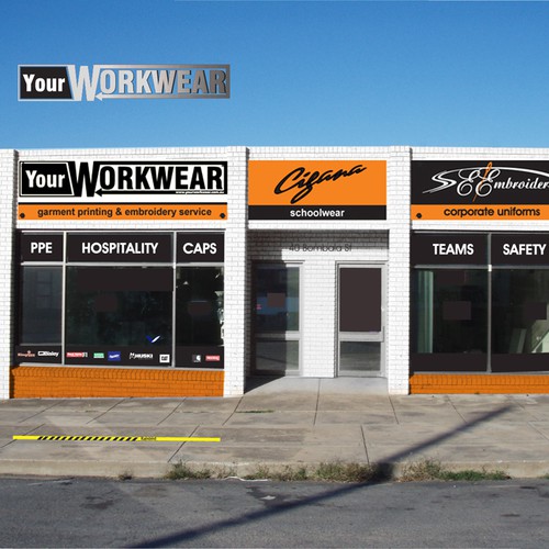 Create new Shop Front Color Scheme with Existing Logo's | Signage contest
