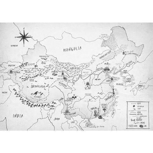 Annotated, vintage map of China for travel/adventure book ...