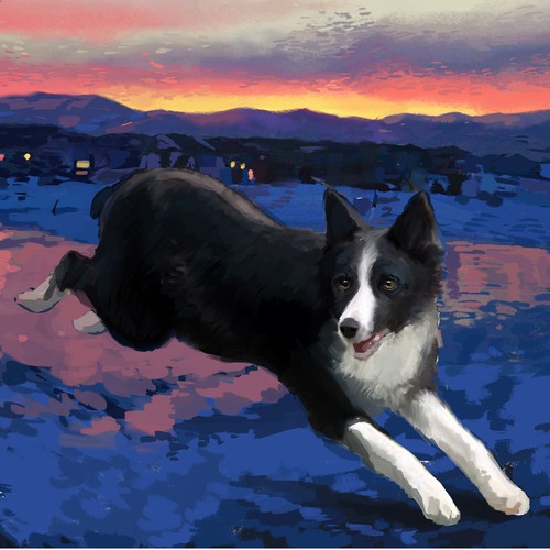 Stylized illustration of a border collie dog (for framing ...