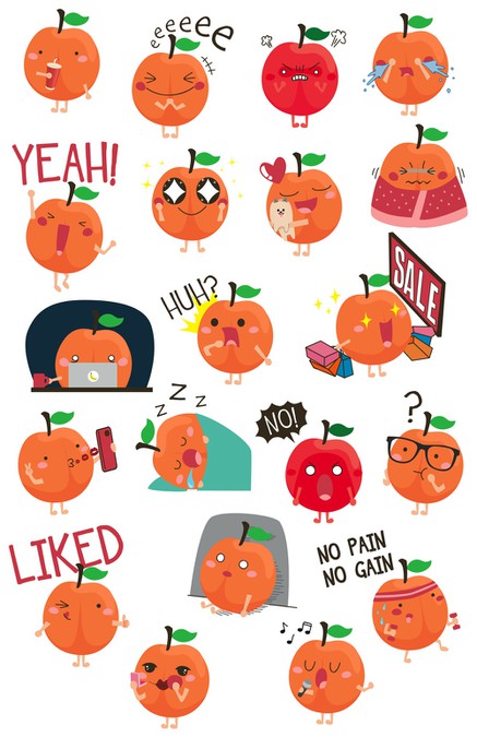 Create a single character set of 20 action/emotion stickers for a ...