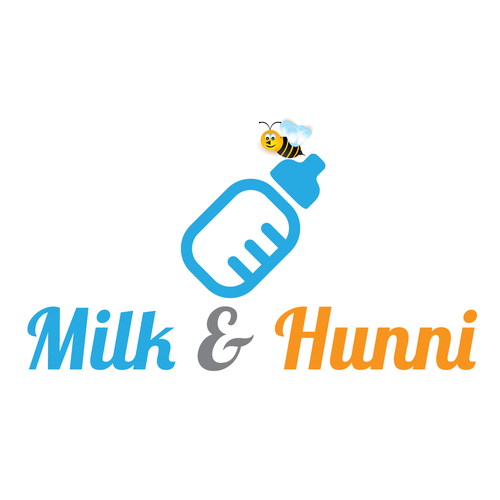 Create a Logo depicting the words " Milk & Hunni", with a bee and milk ...