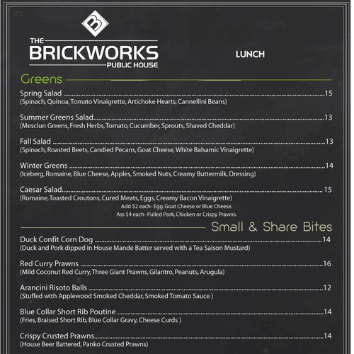 Create A Gastro Pub Menu Menu Contest