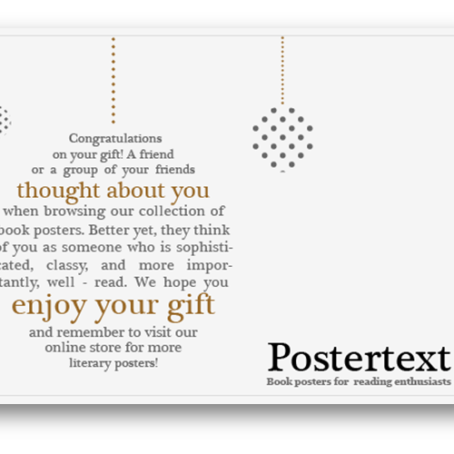 Design a gift note template for our literary poster company ...