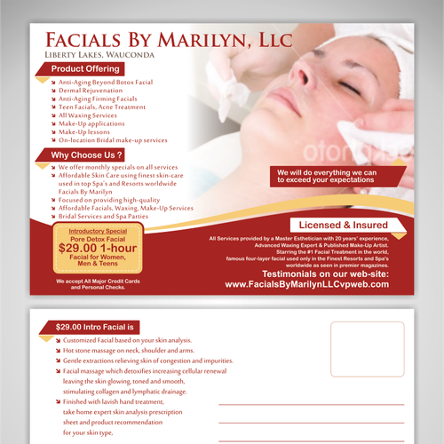 postcard or flyer for FACIALS BY MARILYN, LLC | Postcard, flyer or ...