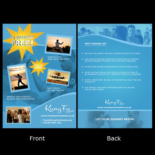 Create an outstanding A5 flyer for our Adults Kung Fu classes ...