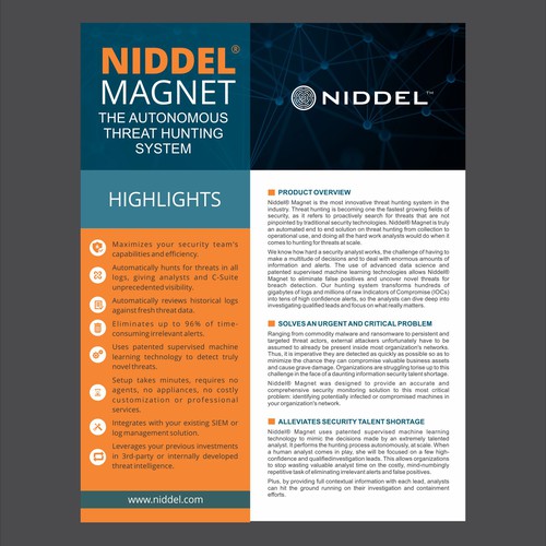 Help Niddel create a Data sheet for its innovative information security ...
