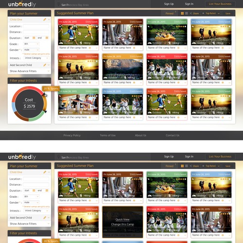 Modern and User Friendly web page design for an activity planning site ...