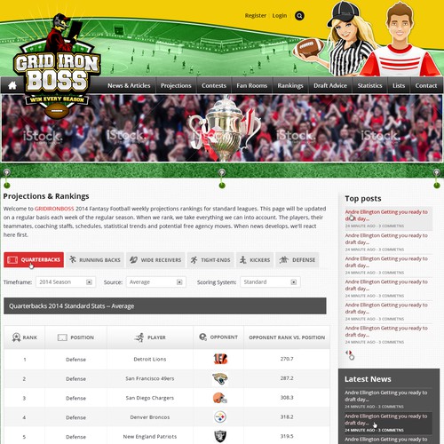 Fantasy football website | Web page design contest