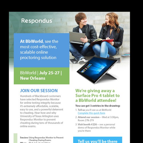 Enticing email to promote tradeshow session/exhibit/prize. Quick ...