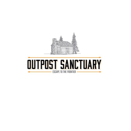 Design a logo that captures the look of a rugged outpost log cabin and ...