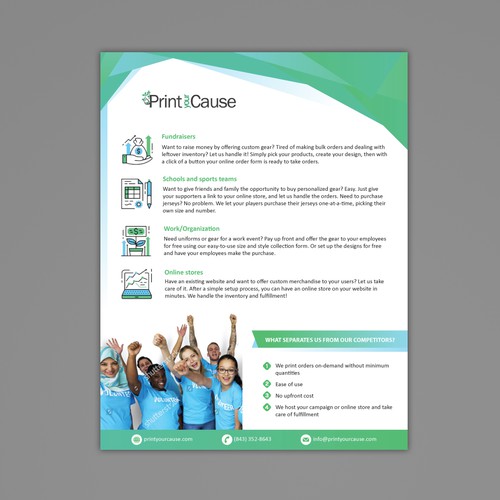 Design a one-page sales sheet for an exciting custom printing startup ...