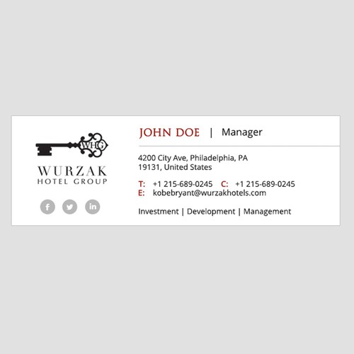 Create a awesome email signature for design driven Hotel Company ...