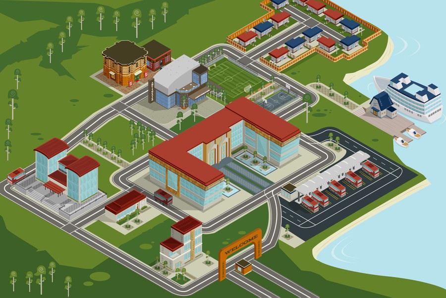 Create illustrated town map for university and student life ...
