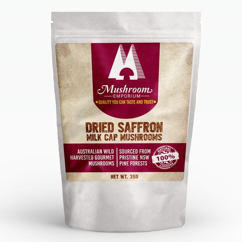 Packaging Label for Dried Mushrooms from Mushroom Emporium | Product ...