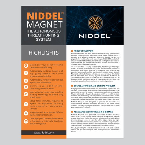 Help Niddel create a Data sheet for its innovative information security ...