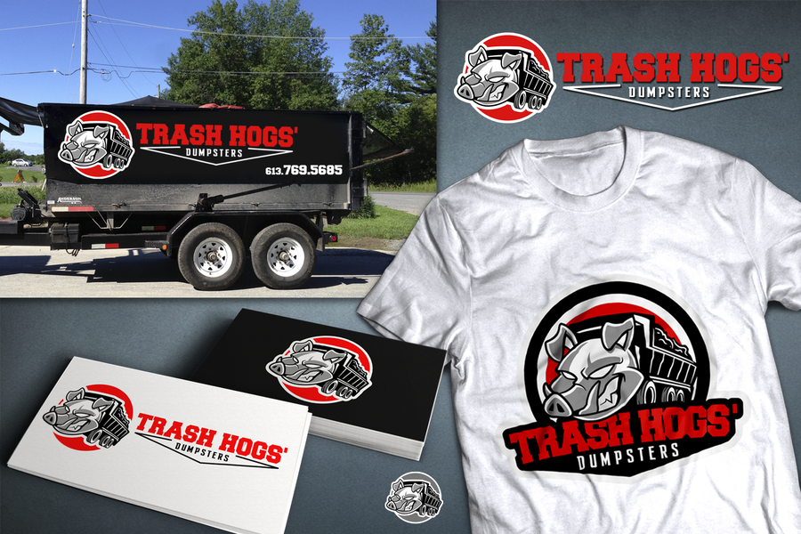 Create a fun design for a Roll-Off Dumpster business called Trash Hogs ...