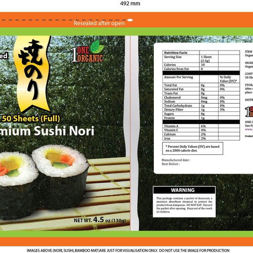Help One Organic design a new Roasted Seaweed (Nori) label from the ...