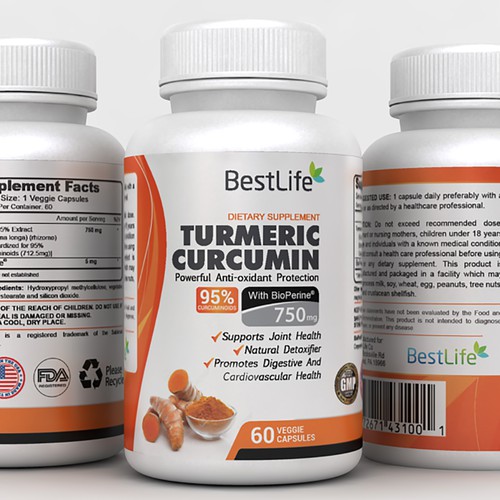 Design A Creative Supplement Label for: Turmeric Curcumin | Product ...
