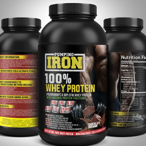 Pumping Iron Supplements - 100% Whey Protein Packaging Label Design ...