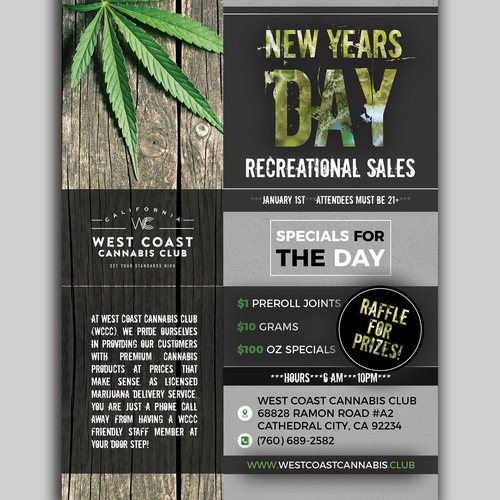 FLYER for a Cannabis Dispensary who begins recreational sales on New ...