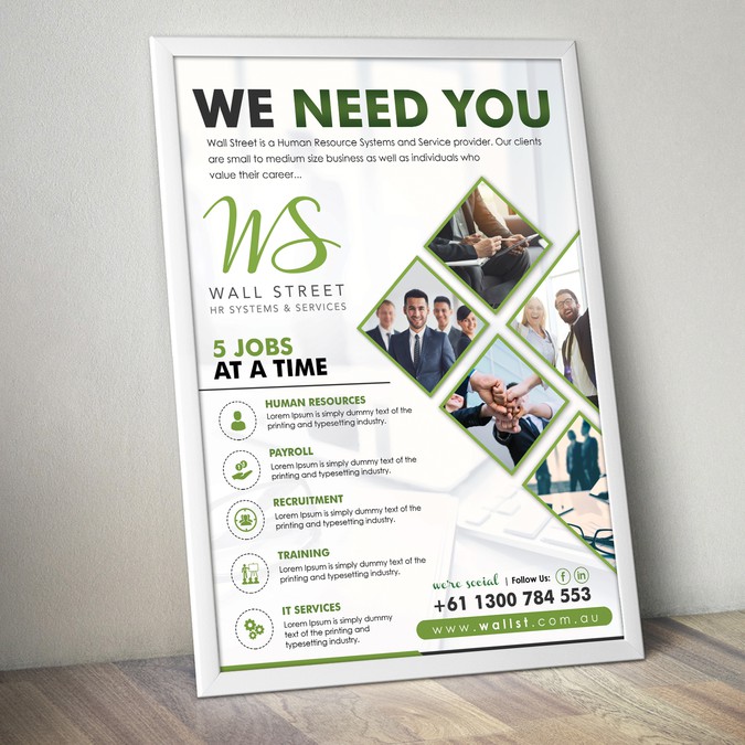 'We need you'/ 'We are hiring' Poster for Human Resources Company ...