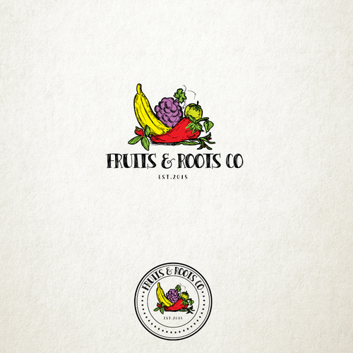 Create a contemporary logo for Fruits & Roots Co that captures fruit ...