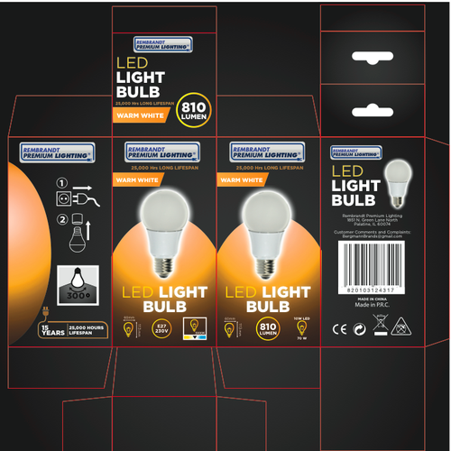 Design high end LED light bulb packaging for Rembrandt Premium Lighting ...
