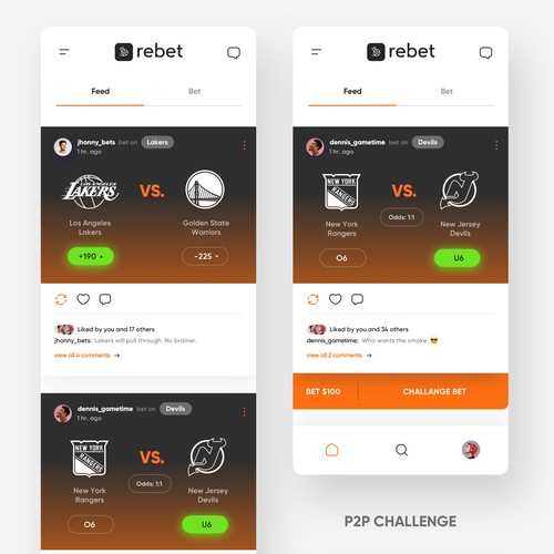 Designs | rebet: a social media betting platform | App design contest