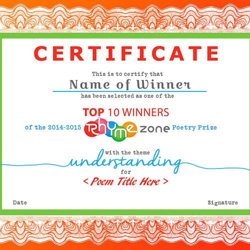 Create a beautiful award certificate for the RhymeZone Poetry Prize ...