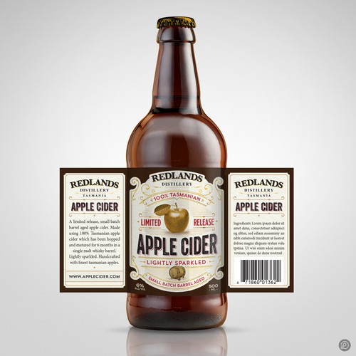 Whisky barrel aged cider - bottle label | Product label contest