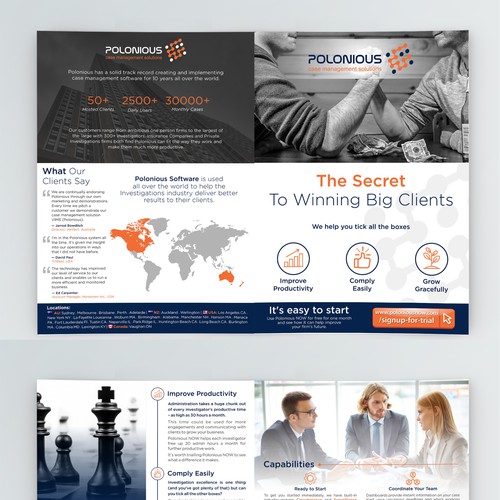 Create a product brochure that will make private detectives and Special Investigation Units want ...