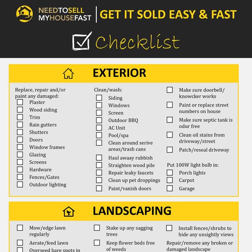 Sell Your House Fast Checklist PDF | Other business or advertising contest