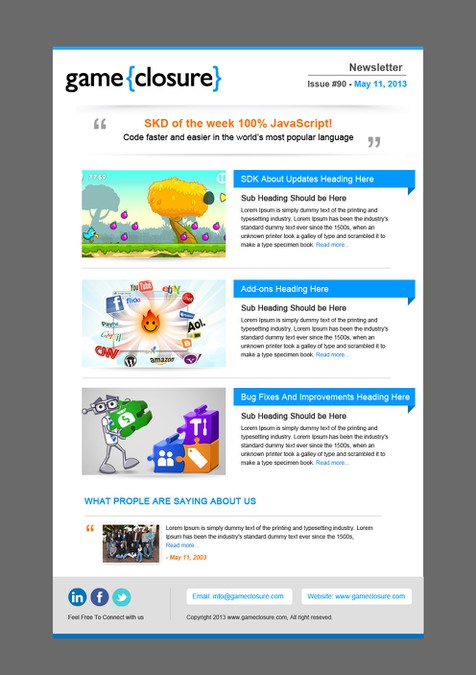 Create a newsletter template for Game Closure | Other business or ...