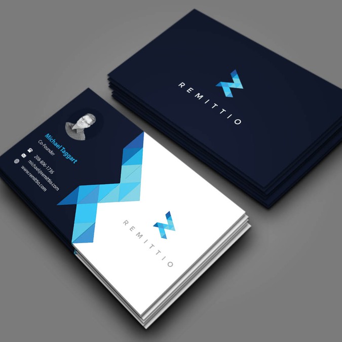 Create a sleek modern business card for a remittance business that uses ...