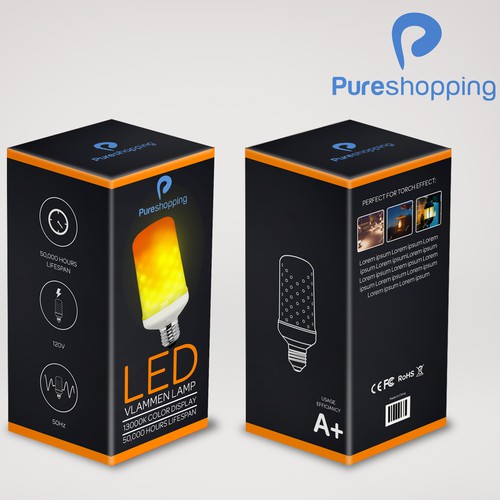 Design retail packaging box for a simulated LED flame/fire lamp ...