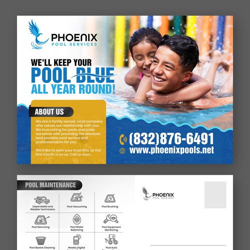 Designs | Creatively simple postcard design for pool cleaning company ...