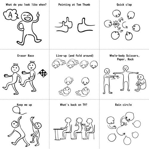 Draw 24 simple line drawings to illustrate a book of classroom games ...