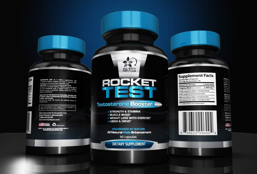 Create a standout product label for an all natural male testosterone ...