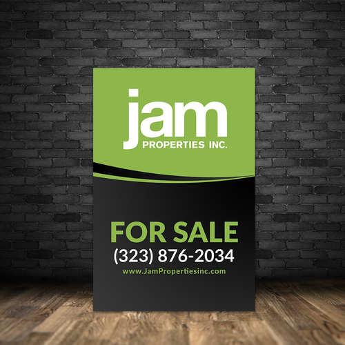 Create a sleek, modern Real Estate for sale sign for J.A.M. Properties ...