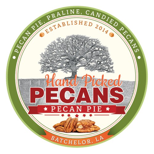 Create a classic and fun label for packaged pecan candy and pies ...