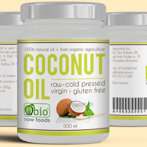 Create a modern and clean label for organic coconut oil 500ml jar ...