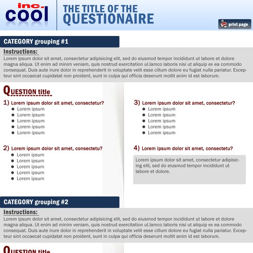 1 page printable interview/questionnaire web page - design only! | Web ...