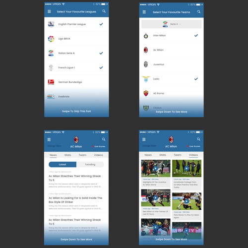 Create UI for iOS and Android App for football news, statistics, videos ...