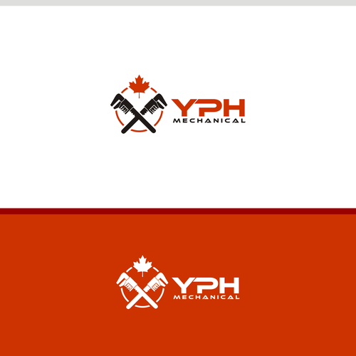 create a modern clean looking logo with pipe wrenches and maple leaf ...